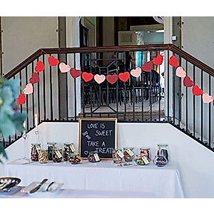 JOZON 4 Pack Felt Heart Valentine’s Day Garland Banner Valentines Day Heart Decorations for Anniversary Wedding Engagement Party Home Office Wall Decorations Supplies (Red, Pink and Dark Red Color)