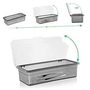 TOPBATHY Flatware Plastic Tray with Lid Kitchen Cutlery and Utensil Drawer Organizer Silverware Countertop Storage Container (Black)