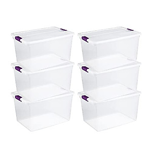 Sterilite 64 Quart Clear Multipurpose Plastic Storage Tote, 6 Pack, and 66 Quart Clear Multipurpose Plastic Storage Tote, 6 Pack for Home Organization
