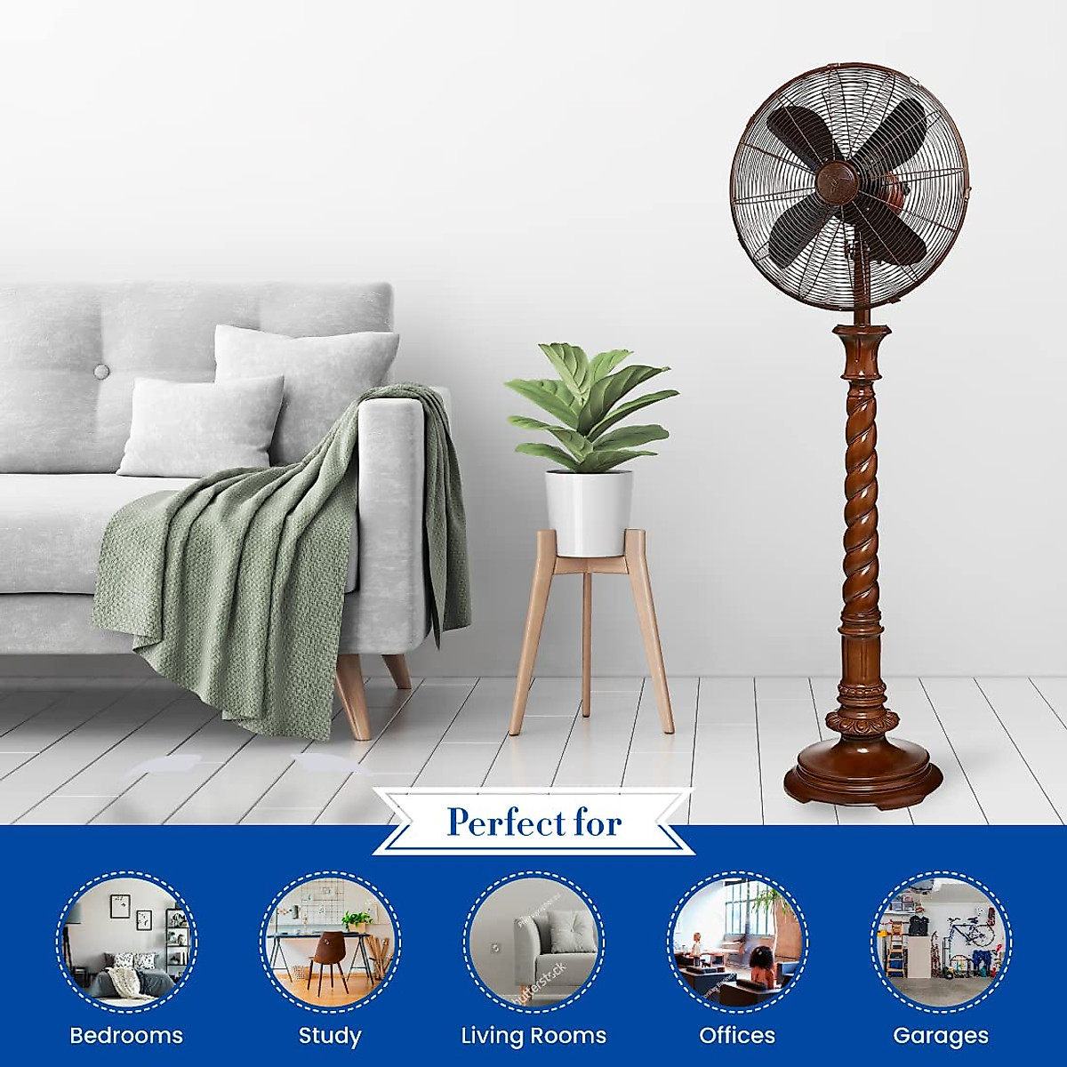DecoBREEZE DBF0426 Pedestal Standing Floor Fan, 16-Inch, Raleigh