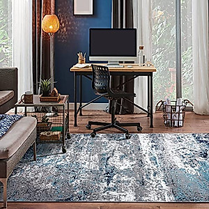Rugshop Distressed Abstract Watercolor Area Rug 5' x 7' Blue