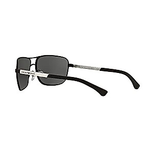 Emporio Armani Men's EA2033 Rectangular Sunglasses, Rubber Black/Grey, 64 mm