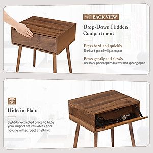 Mazefur Hidden Compartment Nightstands Set of 2, Concealment Furniture Mid Century Bed Side Table with Drawer, Hidden Storage End Table for Bedroom Living Room, Walnut Color