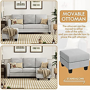 YESHOMY Convertible Sectional Small Sofa L-Shaped Couch Seat with Modern Linen Fabric, for Living Room, Apartment,Study and Office, 70", Light Gray