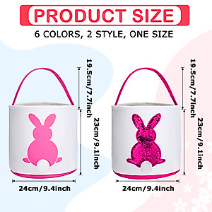 Jexine 12 Pcs Easter Bunny Basket Bags Bulk for Kids Gift Bucket Easter Eggs Hunt Basket with Handle Bunny Tote Bag Carry Bucket Rabbit Fluffy Tails Bags for Easter Party Decorations (Sequin Style)