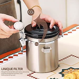 SUNWUKIN Coffee Canister, Airtight Stainless Steel Kitchen Food Storage Container with Date Tracker and Scoop for Beans, Grounds, Sugar, Tea, Flour, Cereal, Stainless Steel 22OZ