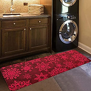 Libaoge Kitchen Mat Rug 1 PCS Christmas Snowflake Red Runner Rug Anti-Fatigue Comfort Memory Foam Standing Mat Non-Slip Floor Door Mat for Bathroom Bedroom 18x47in