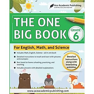 The One Big Book -Grade 6: for English, Math, and Science: Black and White Edition