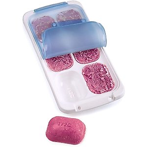 PrepWorks PKS-735 Dishwasher Safe Half Cup 6 Serving Leftover Soup & Food Storage Freezer Pod Tray with Silicone Lid, Blue & White