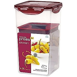 LockandLock Press Plate Leakproof Airtight Pickle Kimchi Container 4L / 135oz BPA Free One Handle Clear Body Maintain Fresher Taste