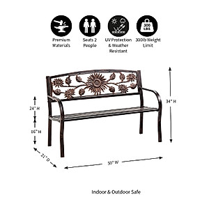 Plow & Hearth Weatherproof Outdoor Bench | Holds Up to 300 lbs | Garden Patio Porch Park Deck | Metal | Bronze