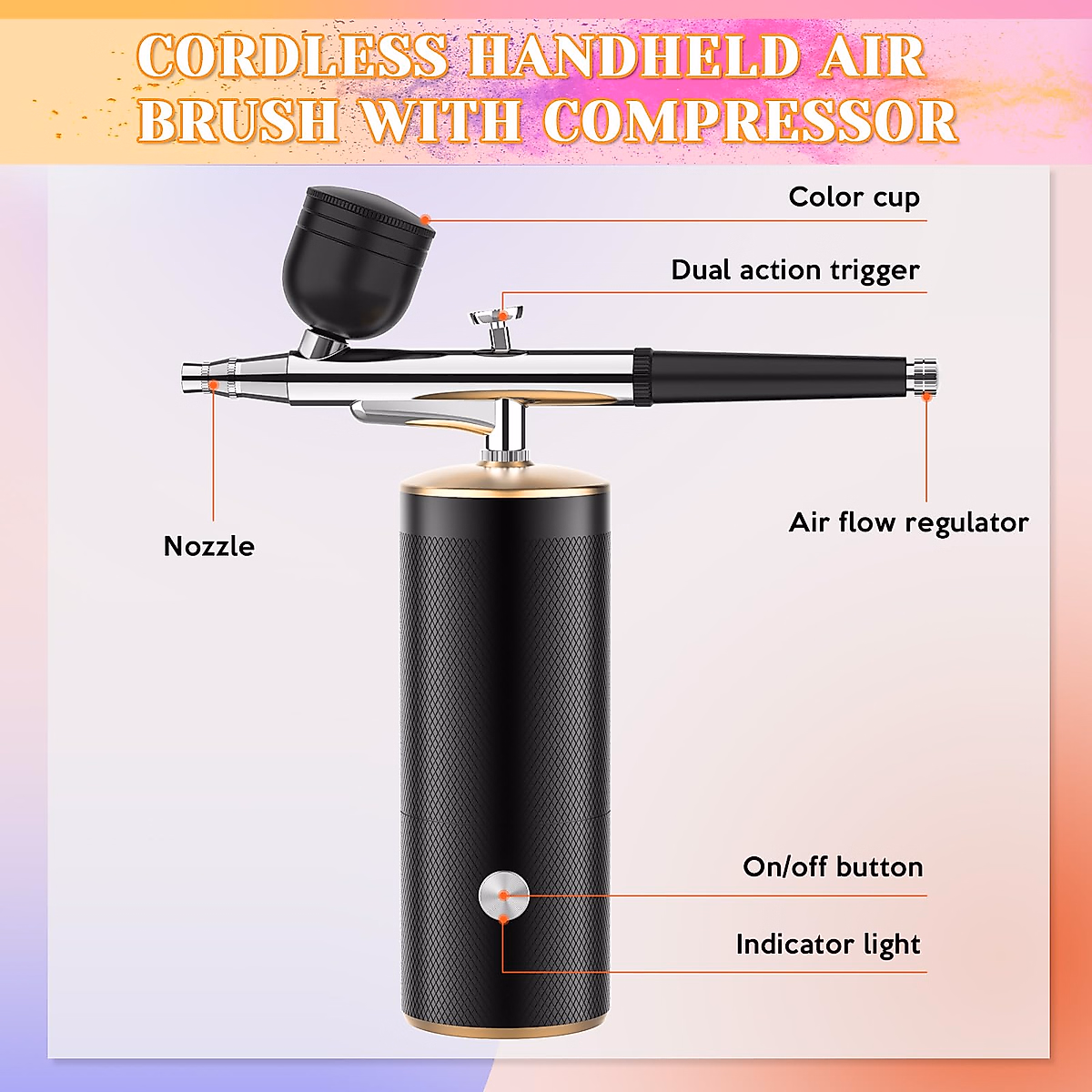 Uthlusty Cordless Airbrush Kit, Airbrush Kit with 0.3mm Tip, Handheld Rechargeable Air Brush with Compressor for Makeup, Nailart, Painting, Cake, Cookie, Model