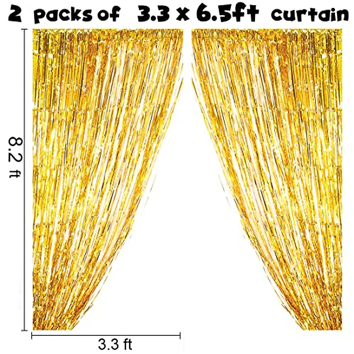 Gold Backdrop Fringe Curtain for Party Decor -6.5x6.5ft, Pack of 2 | Gold Foil Curtain Backdrop Tinsel Streamers for Bachelorette Party Baby Shower Graduation Birthday Wedding Photo Booth Backdrops