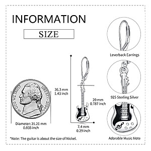 YFN Guitar Earrings Sterling Silver Guitar Jewelry for Women Leverback Music Earrings Gifts for Guitar Players Guitar Lover Guitar Dangle Drop Earrings (black)