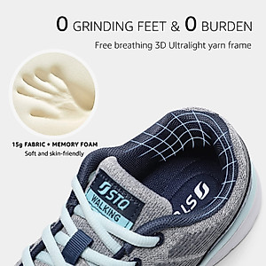 STQ Tennis Shoes for Women Arch Support Breathable Mesh Athletic Road Running Sneakers for Walking Gym Grey Pink 8