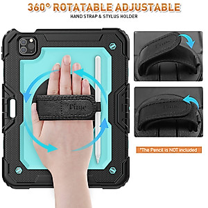 Timecity Case for iPad Pro 11 inch 2022/2021 (4th/ 3rd Generation), Shockproof Case with Screen Protector, Swivel Stand, Handle, Shoulder Strap, Pencil Holder Case for iPad Pro 11 Inch- Light Blue