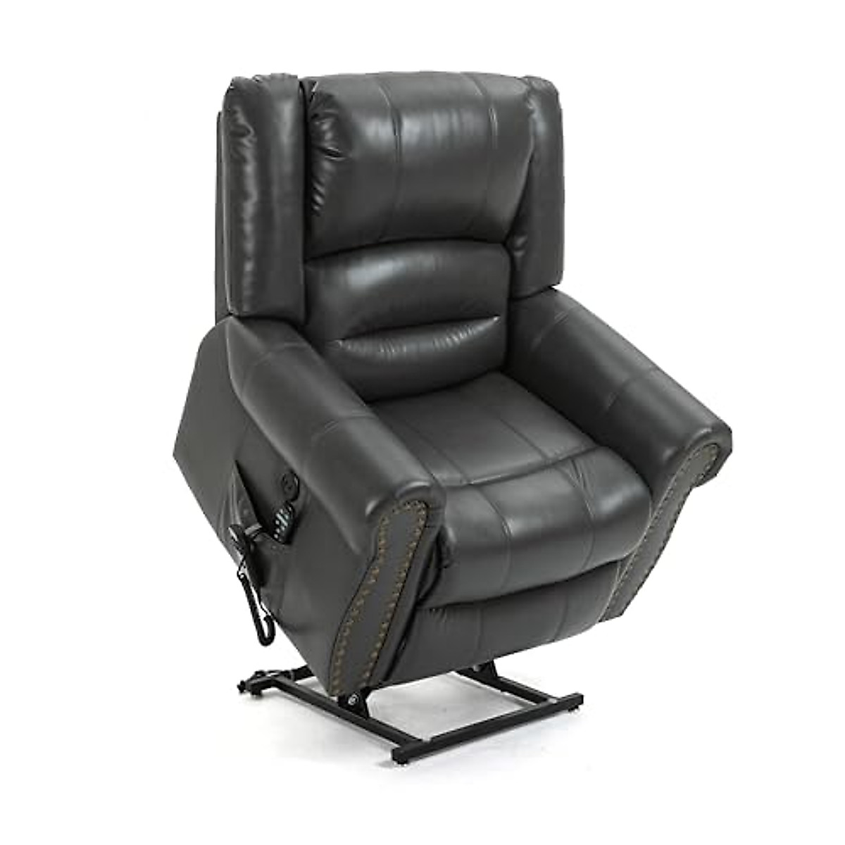 Electric Lift Chair Power Recliner,Reclining Lifting Single Sofa Armchair with Heat and Massage,Heavy Duty Dual Motor Faux Leather Upholstery Lazy Lounge Couch w//USB Ports,Side Pockets&Nailed Decor