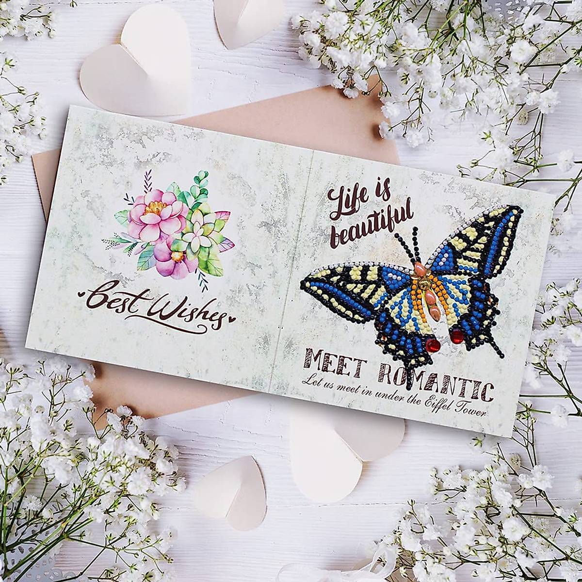 Gigicloud 12pcs 5D Rhinestone Painting Greeting Cards Kits, Handmade Festival Greeting Cards DIY Diamond Drawing Birthday Cards for Adults and Kids