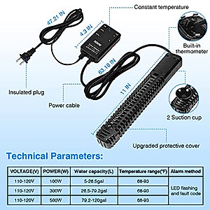 SZELAM Aquarium Heaters 300W Submersible Fish Tank Heater 55 Gallon, Anti-Dry Burning and Anti-Overheating, Explosion-Proof Fast Heating Fish Heater for Freshwater and Saltwater Aquarium Tank Heater