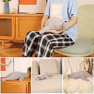 CSVBTRF Weighted Stuffed Animals, 2 lb, 23" Seal Plush Gift for Kids - Grey Hug Seal Plush Animals （Grey, 23"