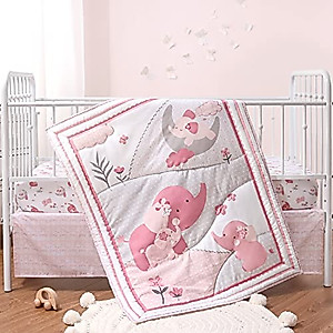 The Peanutshell Pink Elephant Crib Bedding Sets (3 Piece Crib Set)