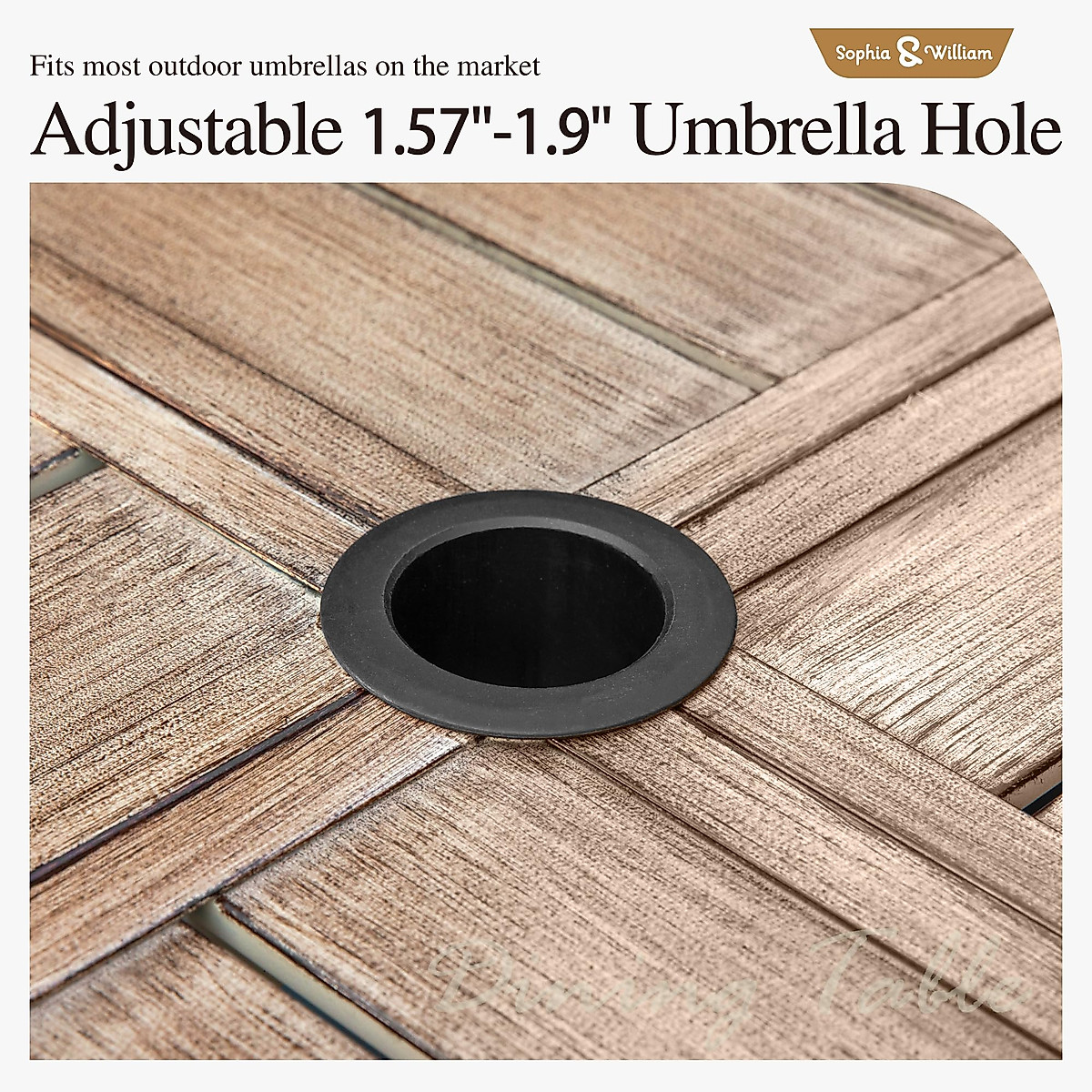 Sophia & William 60" Large Outdoor Patio Table for 8, Outdoor Square Metal Dining Table with 1.9" Adjustable Umbrella Hole, All Weather Wrought Iron Furniture Table for Garden Deck, Brown