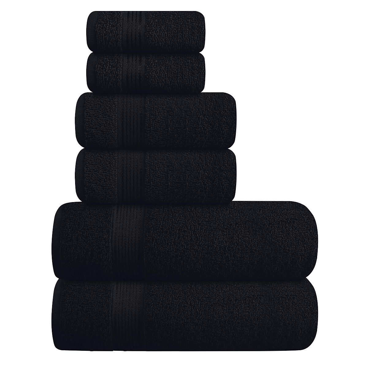 Elvana Home Ultra Soft 6 Pack Cotton Towel Set, Contains 2 Bath Towels 28x55 inch, 2 Hand Towels 16x24 inch & 2 Wash Coths 12x12 inch, Ideal for Everyday use, Compact & Lightweight - Black