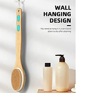 INGVY Dry Brushing Body Brush Long Wooden Handle Bath Brush Back Body Bath Shower Brush Scrubber Brushes with Soft and Stiff Bristles Exfoliating Skin Scrub