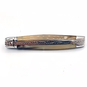 Laguiole en Aubrac Handmade Plated Folding Pocket Knife, 3.5-in (9cm). Solid Horne Handle, Stainless Steel Shiny Bolsters