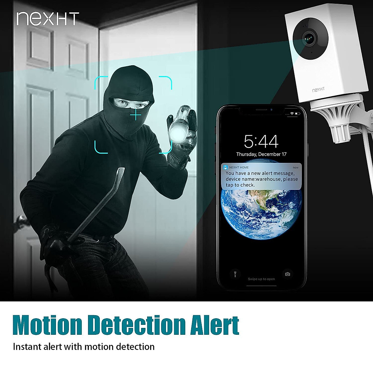 NexHT 1080P Pan/Tilt/Zoom Indoor Smart Camera Wi-Fi Viewing for Baby, Elderly, Pet, with Night Vision, Motion Detection and 2-Way Audio (86336), White, 3.36 x 1.92 x 1.86 inches