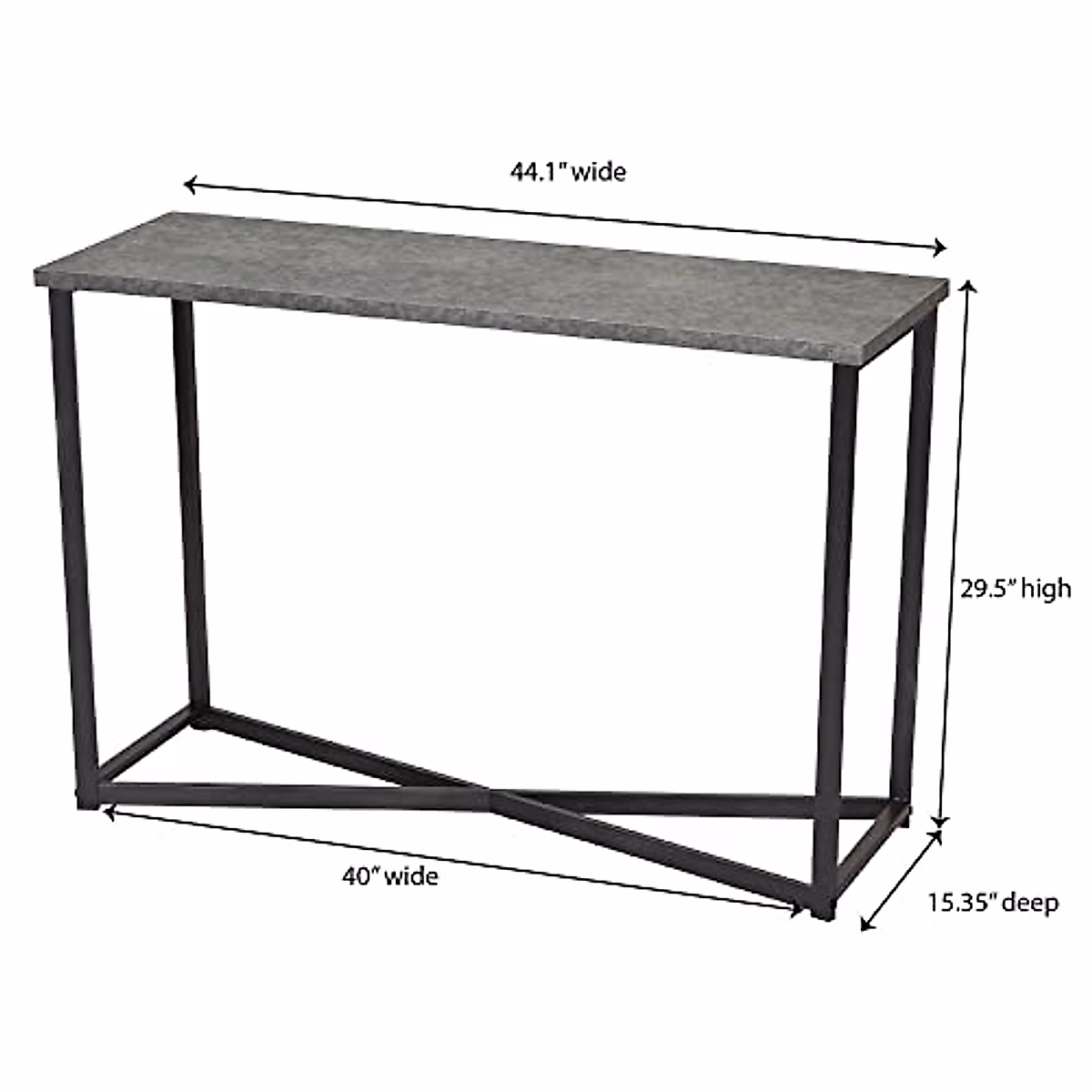 Household Essentials Jamestown Console Sofa Table Rustic Slate Concrete and Black Metal