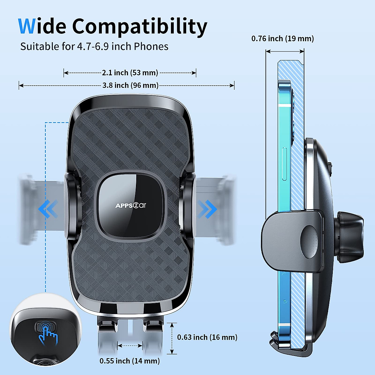 APPS2Car Car Phone Holder Mount, Universal 3-in-1 Dashboard/Windshield/Air Vent Cell Phone Holder, [Stronger Suction & Anti-Shake Stabilizer] Gooseneck Truck Phone Mount Compatible with iPhone