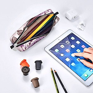 Hnaysne Purple Flower Pencil Case Cute Stationery Bag School Supplies Leather Pen Pouch Funny Storage Bag for Boys Girls Adults Student