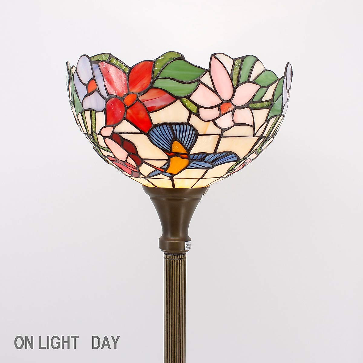 WERFACTORY Tiffany Floor Lamp Hummingbird Amber Stained Glass Light 12X12X66 Inches Pole Torchiere Standing Corner Torch Uplight Decor Bedroom Living Room Home Office S101 Series
