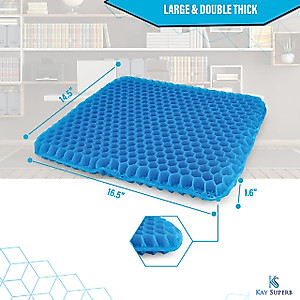 Kays Gel Seat Cushion, Seat Pad, Seat Pillow, Wheelchair pad and Long Sitting Cushion, Breathable and Cooling Cushion