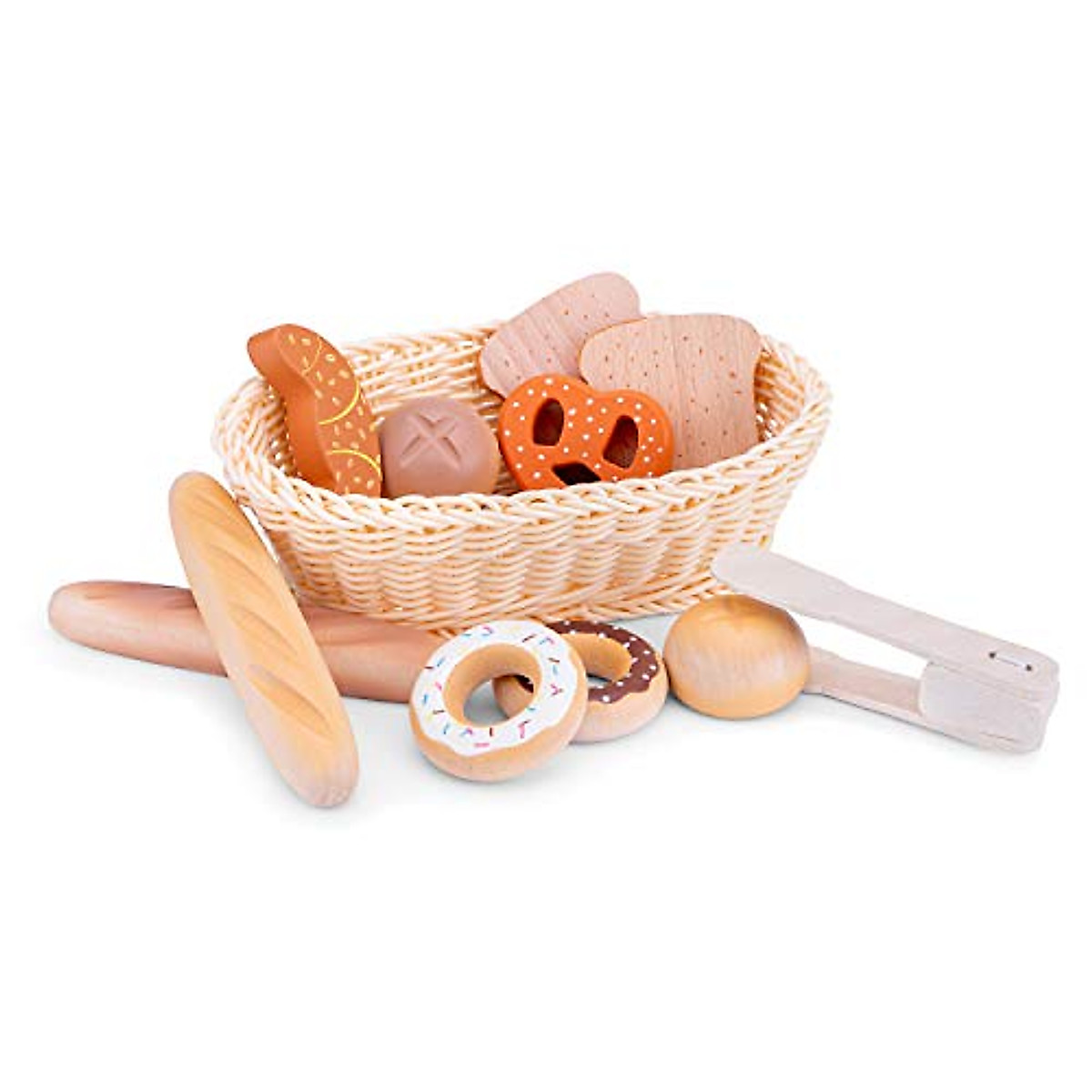 New Classic Toys Traditional Bread Basket - Pretend Play Toy for Kids Cooking Simulation Educational Toys and Color Perception Toy for Preschool Age Toddlers Boys Girls