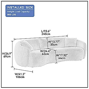 LyuHome Curved Sofa Couch for Living Room, Small Cream Couch, Mid-Century Modern Comfy Cloud Couch for Small Spaces,Bedroom Apartment 94" Beige