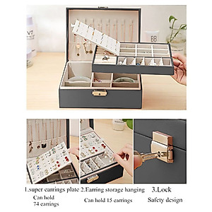 ProttyLife Jewelry Box for Girls, Jewelry Organizer for Women Travel Jewelry Organizer 2 Layer Earring Necklaces Organizer with Lock Gifts(GRAY)