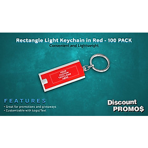 DISCOUNT PROMOS 100 Flashlight Keychains Pack - Customizable Text, Logo - Rectangle, Plastic - Red