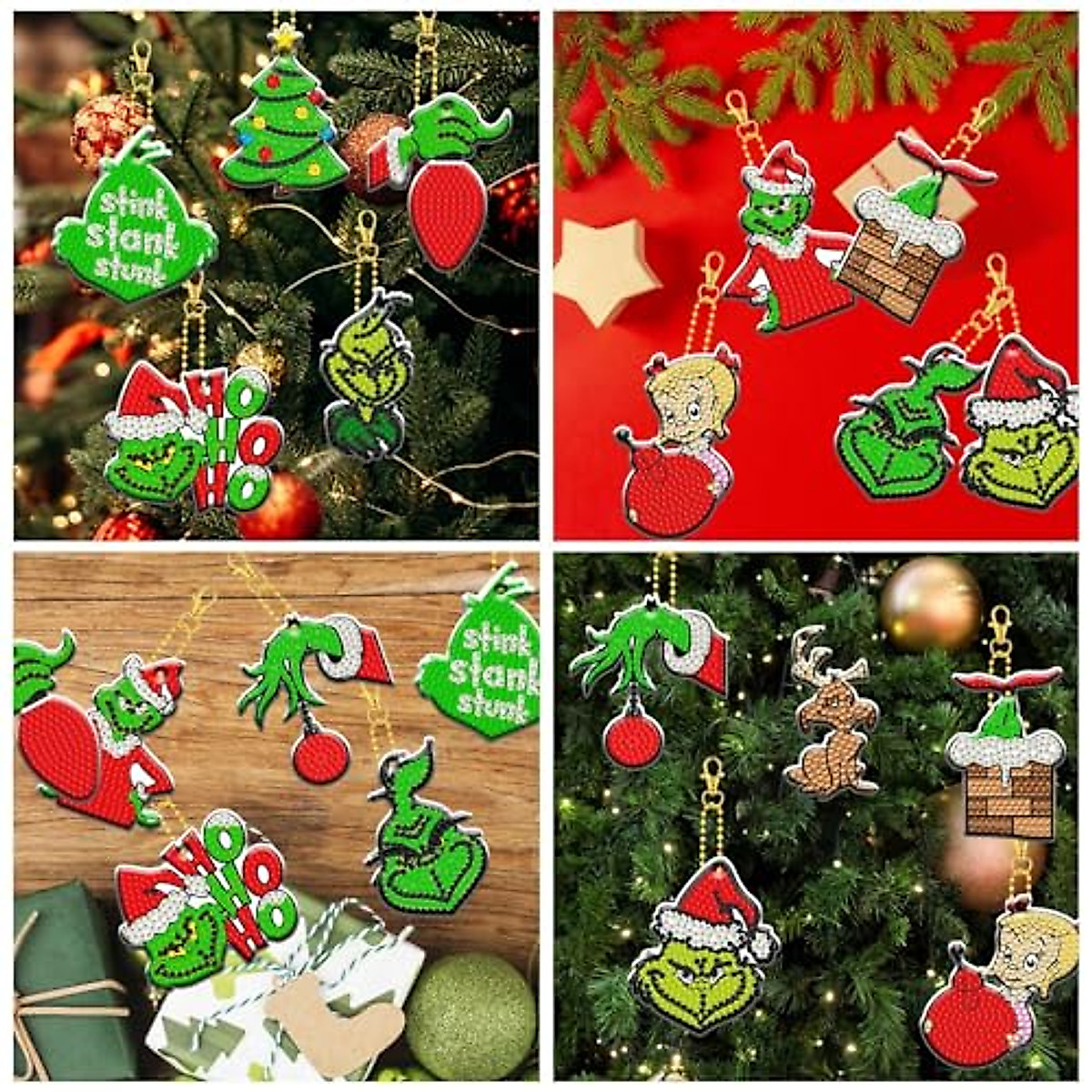 12 Pcs Christmas Diamond Art Painting Keychains Kit Double Sided DIY Cute Christmas Diamond Art Painting Keychains for Beginners Adults Art Craft Supplies Christmas Holiday Gift