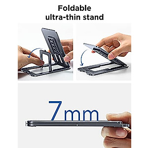LISEN Travel Essentials Accessories Foldable Cell Phone Stand, [Sturdy Aluminum Metal] Adjustable Cell Phone Holder [Ultra Thin] Portable Stand for Desk Compatible with All Smartphones, Tablets
