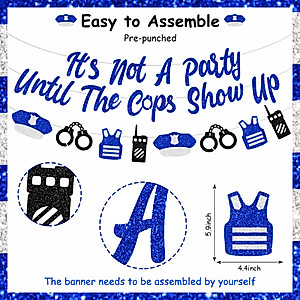 Police Banner Party Until The Cops Shown Up - Police Party Decorations Banner, Glitter Blue Police Banner Garland for Police Retirement Party