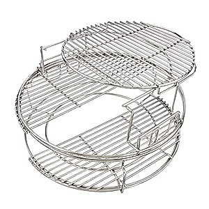 KAMaster 3 Tier 5 Piece EGGspander Replacement Kit for Large Big Green Egg,Stainless Steel Grill Stack Rack with Removable Cooking System,BBQ Grill Basket Grill Expander Rack Ultimate Set Fit L BGE