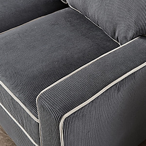 FANYE Gray 2 Accent Deep Cushions Seaters Plastic Legs Loveseat Double Couch with Storage, Modern Corduroy Upholstery Sofa Love Seat W/Square Armrest for Home Office Apartment Small Space Living Room