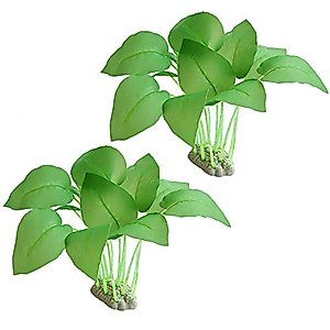 Smarlin Artificial Fish Tank Plants, Plastic Aquarium Plants, 2 Pack, 7 inches High, Realistic & Non-Toxic & Safe for All Fishes (Dark Green)