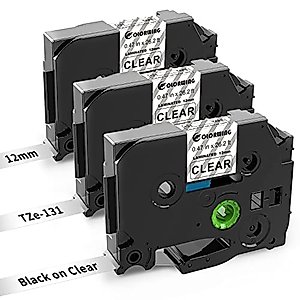 Tz Tape 12mm 0.47 Laminated Clear TZe-131 Compatible Brother P Touch Label Tape Clear TZ131 for Brother P-Touch Label Maker PT-D210 H110 D220 D410, Black on Clear 1/2 inch 26.2 Ft, 3Pack