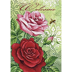 Toland Home Garden 112579 Rose Welcome Flag, Garden 12.5" x 18", Outdoor Flower House Yard Decoration
