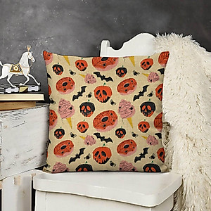 Cute Halloween Cupcakes Throw Pillow Covers 18×18 Pillowcases Set of 2 Ice Cream Donut Linen Decorative Square Pillow Case Cushion Covers Standard Size for Sofa Couch Outdoor Bed Pillow Protectors