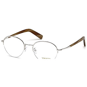 Tom Ford Round Eyeglasses TF5334 018 Size: 52mm Rhodium/Light Brown Horn FT5334