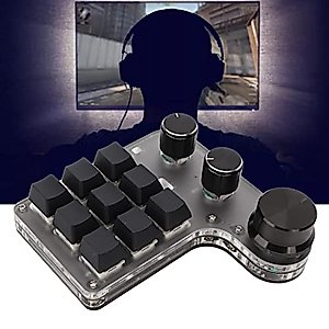 Pomya Programmable Macro Keyboard, OSU One Handed Gaming Keyboard, 9 Key Mini Mechanical Keypad, 3 Knobs USB Connection for Office Music Media